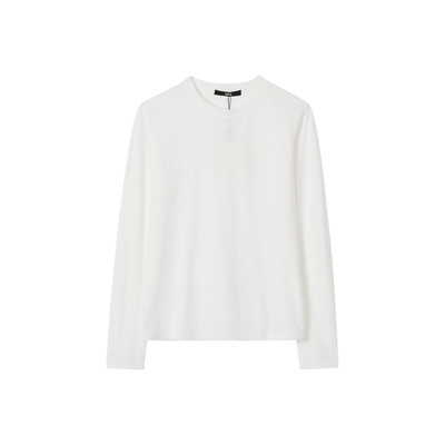 ise“chill 通勤”百搭内搭休闲针织长袖圆领白T恤K2540918