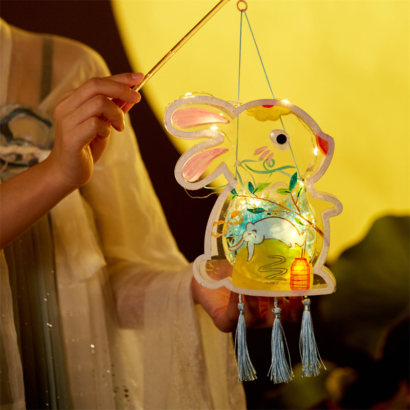 中秋节透明兔子灯笼儿童手工diy制作材料包幼儿园手提发光兔花灯_虎窝淘