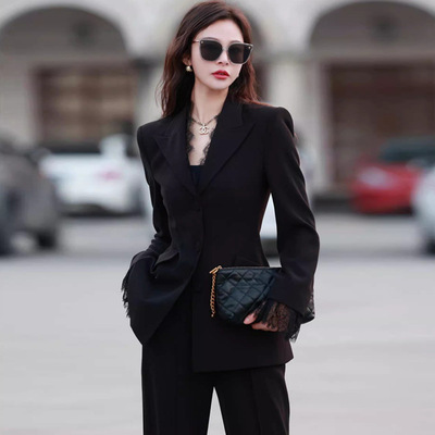 常规气质名媛长袖蕾丝拼接西装