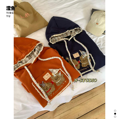 NW4735大码学院风连帽卫衣女秋