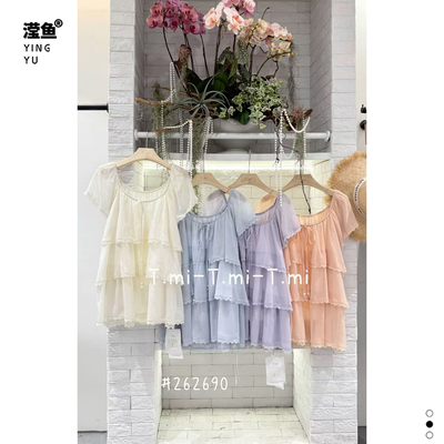 TMI262690大码蕾丝边宽松短袖