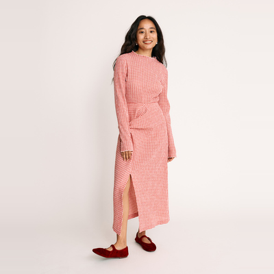 Elva弹力格纹立裁针织套装裹身裙