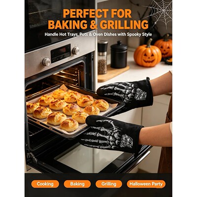 Skeleton Hand Print Oven Mitts Gothic Heat Resistant Kitchen