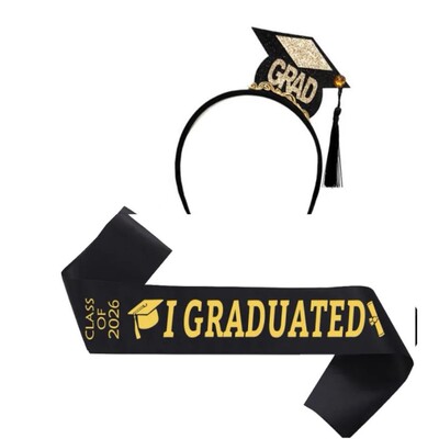 1Set Grad Cap Headband Graduated Satin Sash 2026 Graduation