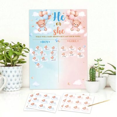 1Set Teddy Bear Gender Reveal Poster, Gender Reveal Voting P