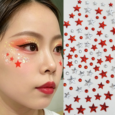 大红色五角星水钻贴纸舞台妆表演出体操红军妆容星星脸贴贴片