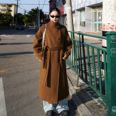 zopiclone【巴黎画报】法式宽松立领斜襟廓形系腰带羊毛大衣