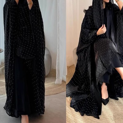 Arabian lady cardigan diamond robe with scarf烫钻长袍含头巾