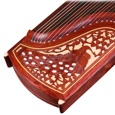 上海敦煌694K蕉窗夜语孔雀图案红木考级演奏古筝上海民族乐器一厂