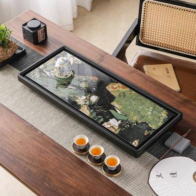 天然乌金石奢石岩板茶盘整块新中式茶台轻奢高档家用办公简约茶海