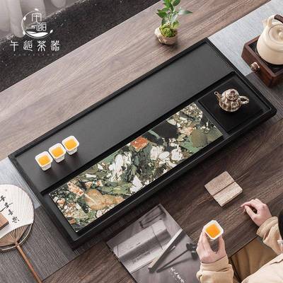 天然乌金石奢石岩板茶盘轻奢高档整块新中式茶台家用办公简约茶海