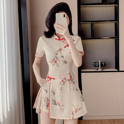 新中式国风时尚套装小个子旗袍裙短裤女柔式养生足疗工作服美容院