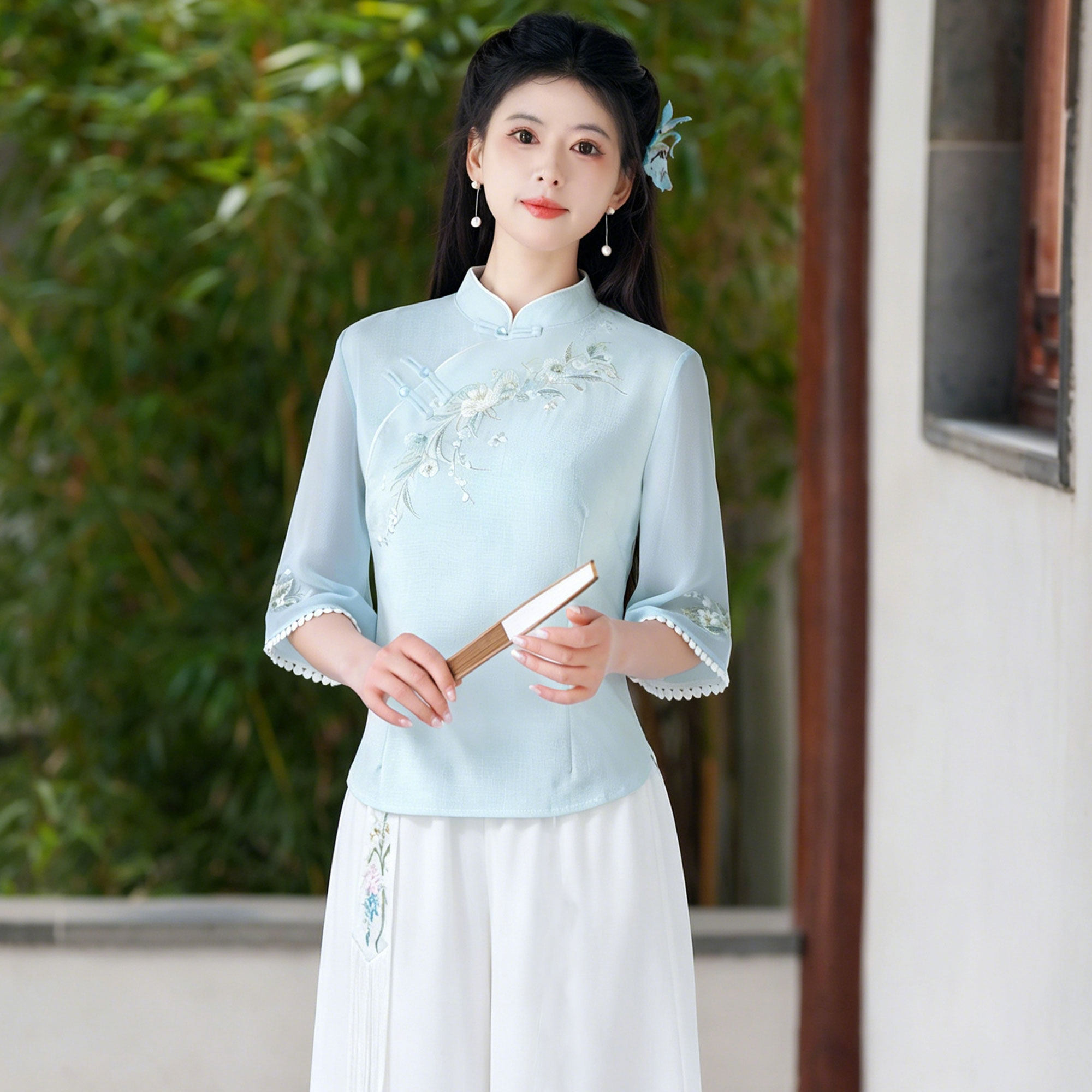 禅意茶服女新中式汉服改良旗袍斜襟盘扣唐装上衣阔腿裤套装中国风