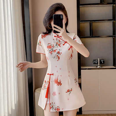 洗浴养生会所足浴足疗技师工作服新中式国风时尚套装小个子旗袍裙