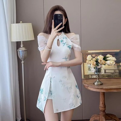 上班改良旗袍温柔年轻款气质连衣裙短裤女套装国风养生工作服足浴