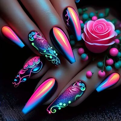24pcs/set Medium long fake nails for women girlsgradient pur