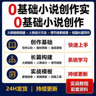 零基础小说创作课程大纲人设情节模板短篇长篇写作技巧学习资料