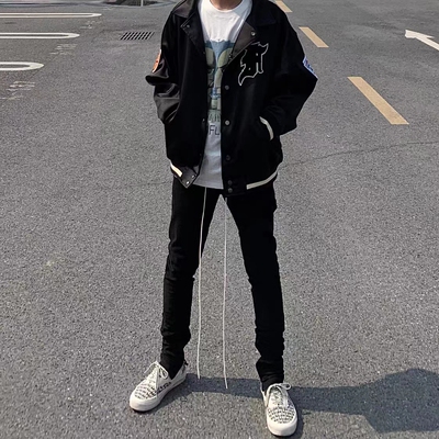 潮牌长裤拉链春秋夸修身