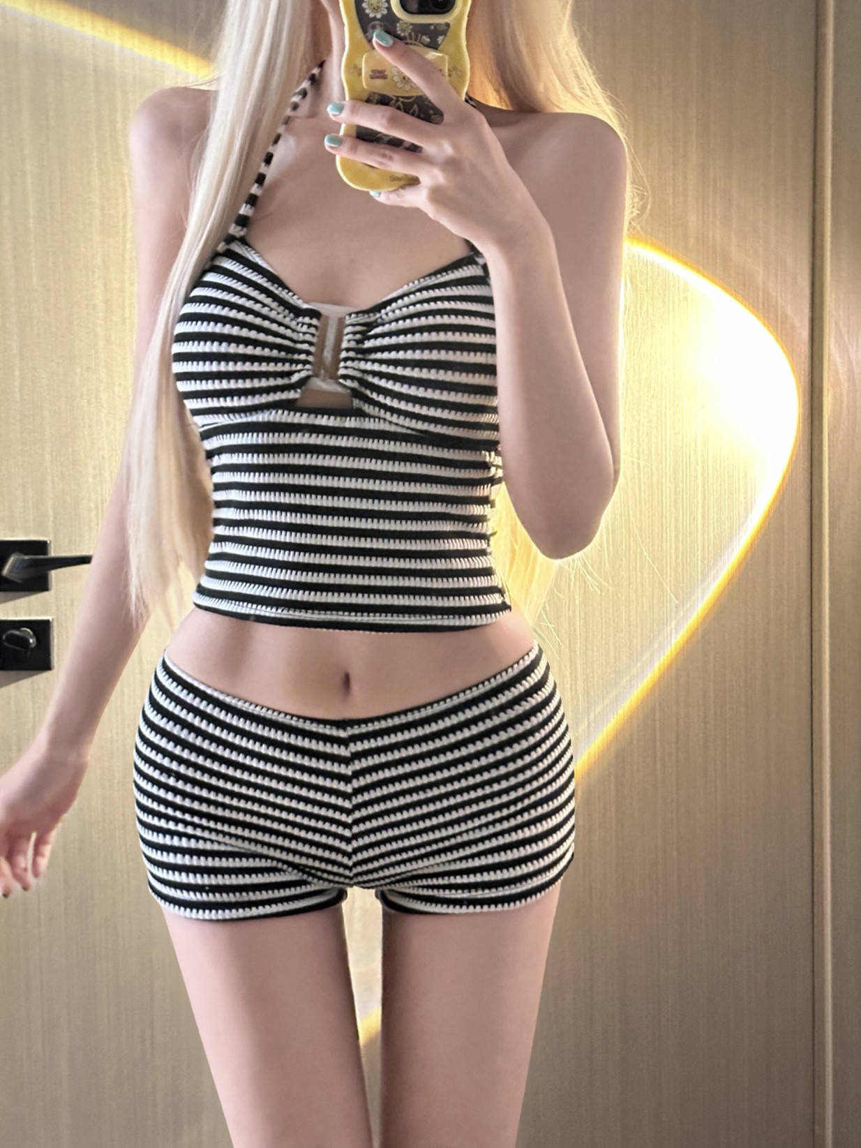 欧美泰国条纹分体泳衣女小胸性感显瘦度假海边沙滩比基尼平角裤