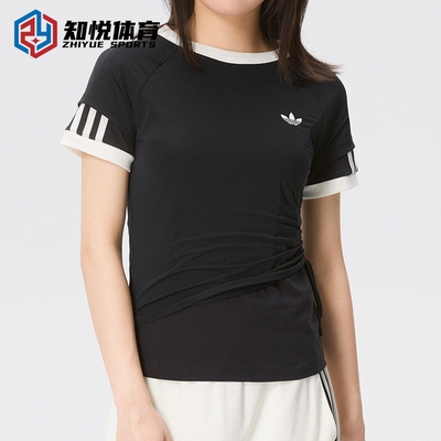 阿迪达斯黑色运动T恤女三条杠撞色速干上衣KW4528 KW4527 KW4526
