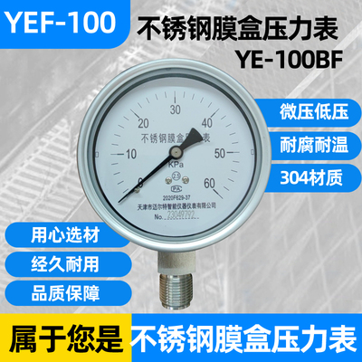 天然气YF-100BF不锈钢膜盒压力表