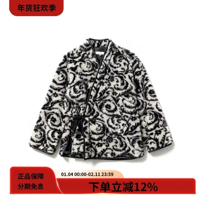 日系皮毛提花宽松保暖绑带开衫