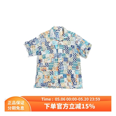 EG复古民族风百家布宽松短袖衬衫