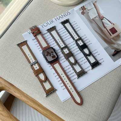 适用于苹果手表iwatch8代7654321se新款镂空帆布皮质表带粗细