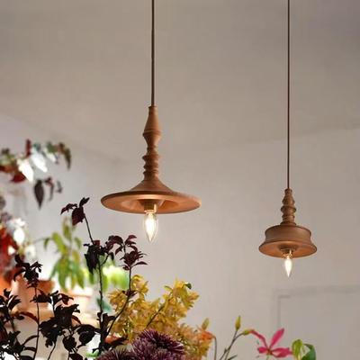 中古风床头小吊灯日法式复古实木吧台吊灯卧室咖啡厅木艺民宿灯具