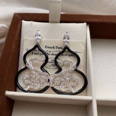 时尚锆石祥云福禄葫芦耳钉新中式小众复古高级感国风滴胶葫芦套装