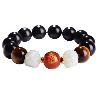 本命年六合生肖狗兔和田玉手链