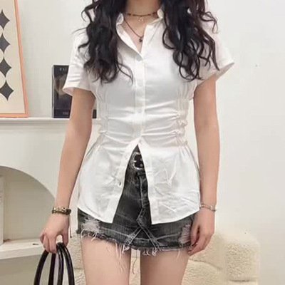 纯欲风复古翻领纽扣衬衫女拾光收