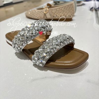 法式绝美水钻一字凉拖鞋女士夏季