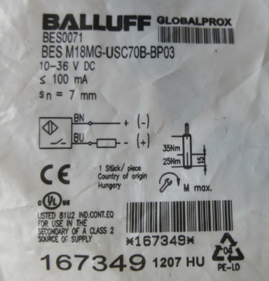 原装BALLUFF巴鲁夫传感器BES0071 BES M18MG-USC70B-BP03接近开关