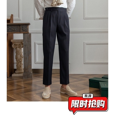 春秋季韩版那不勒斯设计中高腰直筒九分裤英伦挺括抗皱休闲裤ER62