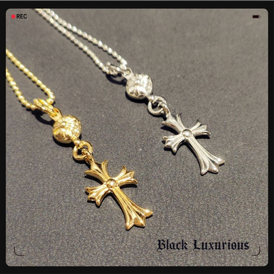 Black Luxurious电镀22K18K风格球型十字架刻字个性经典项链