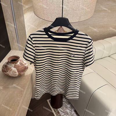 SANMI/叁米   正肩条纹圆领短袖T恤  J2001