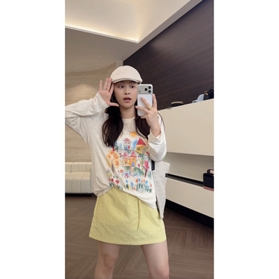 SANMI/叁米   手绘涂鸦长袖宽松大版T恤 J1706