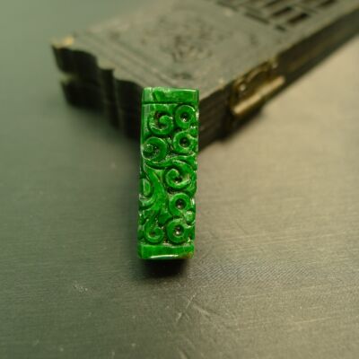 老翡翠长方柱条形雕花管珠桶珠