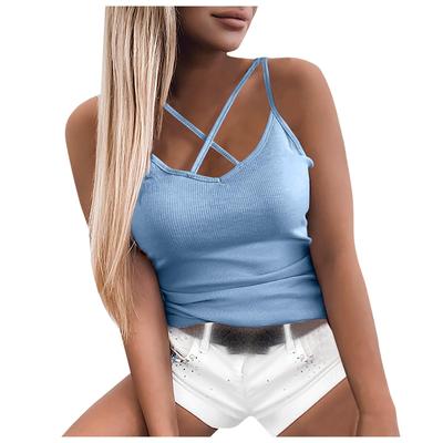 women solid color camisoles sexy trend cross strap tube