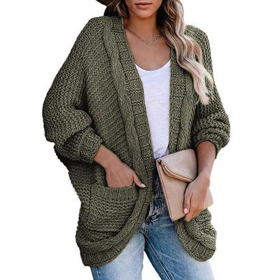 Thick Cable Knit Cardigan Sweater Casual Twisted Rope Bat