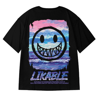 小恶魔鬼脸潮牌短袖bf风油画印花