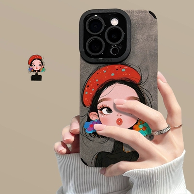 时髦女孩带手链翻毛皮全包苹果