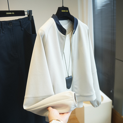 虫小小撞色短款拉链卫衣外套