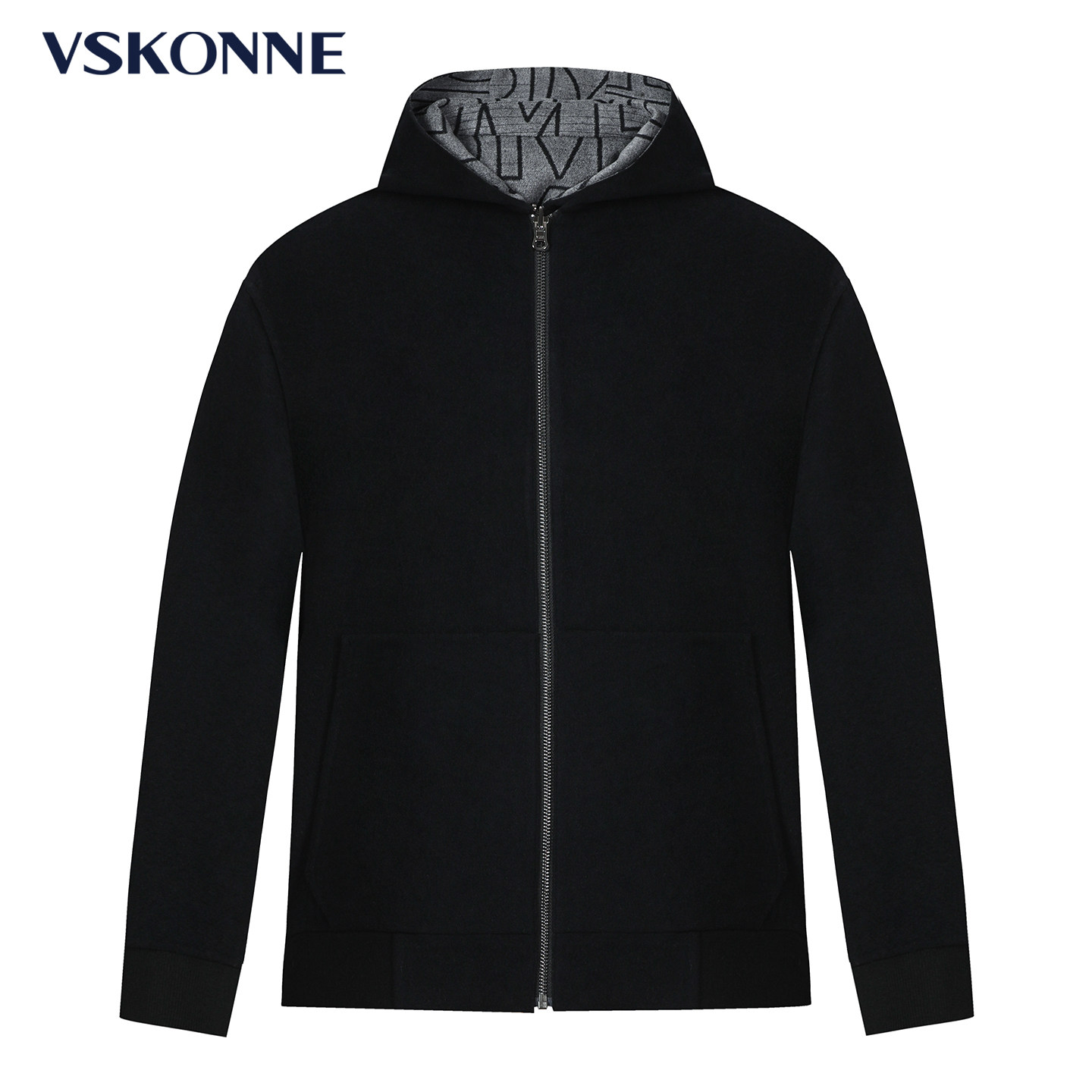 VSKONNE/威斯康尼男装秋季男士羊毛桑蚕丝短款连帽休闲茄克外套男