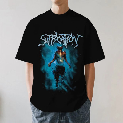Suffocation窒息乐队春秋金属摇滚复古重磅280g纯棉男短袖T恤宽松