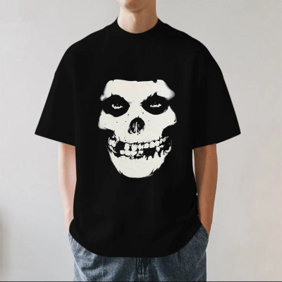 The misfits乐队美式摇滚复古重金属朋克重磅280g纯棉短袖T恤宽松