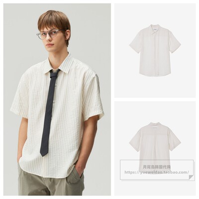 发货快直邮Mind Bridge 韩国代购夏男短袖宽松条纹衬衫MZWS3174