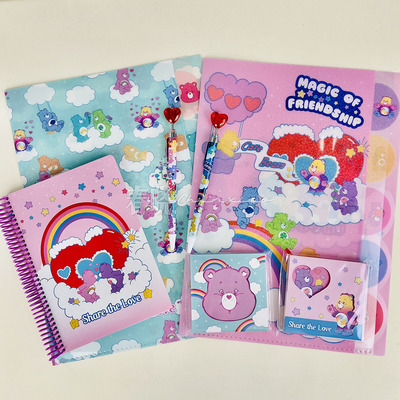 日本sunstar彩虹爱心care bears小熊限定文件夹便签圆珠笔