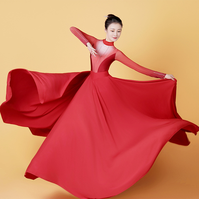万疆舞蹈服古典中国舞晚会艺考大摆裙红色舞蹈服开场舞大合唱服装